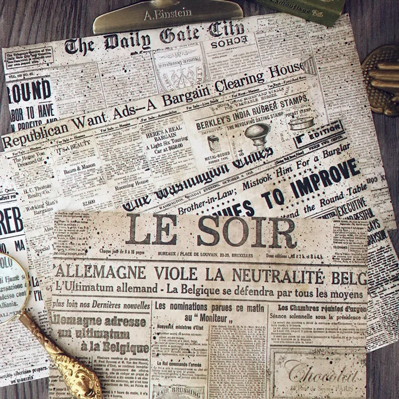 6-Sheet-Vintage-Newspaper-Stickers-A5-Tim-Holtz-Style-Industrial-Grunge ...