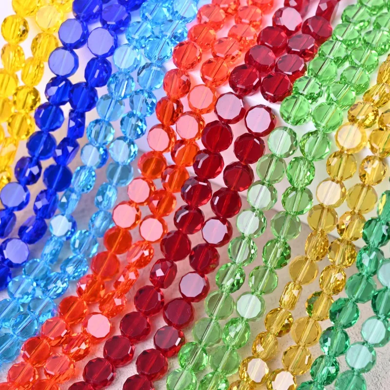 Transparent Flat Round Faceted Crystal Bead Colorful Plated Flat Disc ...