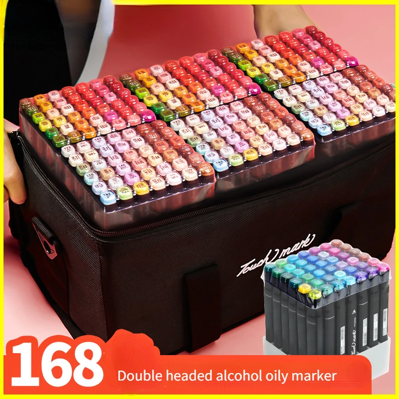 168-Color-Double-Head-Alcohol-Oily-Marker-Double-Black-Bag-Set-Base-Student-Animation-Clothing ...