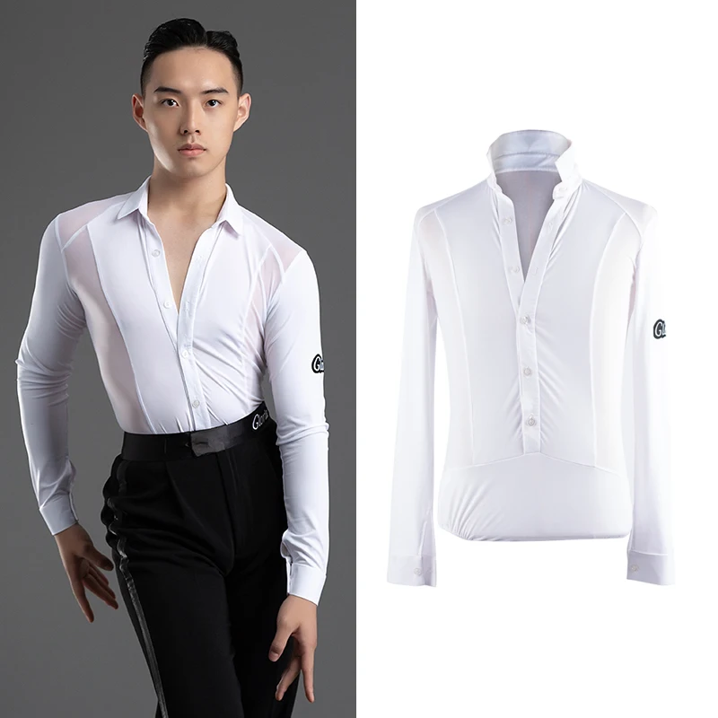 Ballroom-Dance-Shirt-Men-Performance-Costume-Mesh-Modern-Dancewear ...