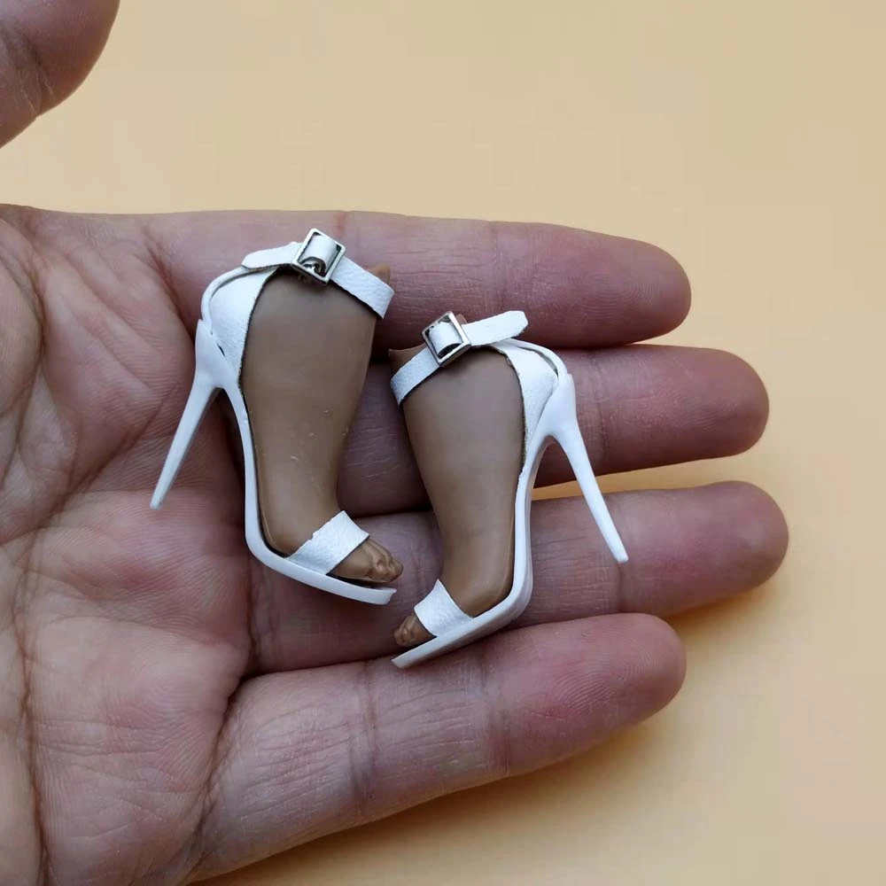 1/6 Scale White Female Soldier Shoes Model with Dark Wheat Color Feet ...