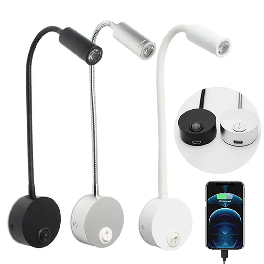 USB-Charging-Port-Black-Silver-White-led-Reading-Light-3000K-4000K ...