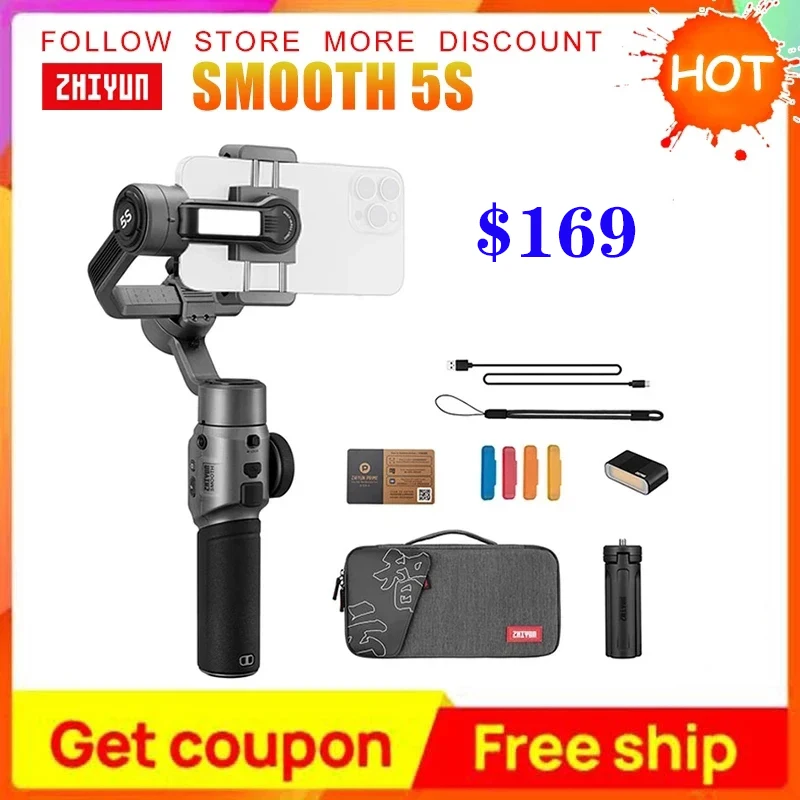 ZHIYUN Smooth 5S 3 Axis Smartphone Gimbals Handheld Gimbal Stabilizer for iPhone 14 Pro Max ...