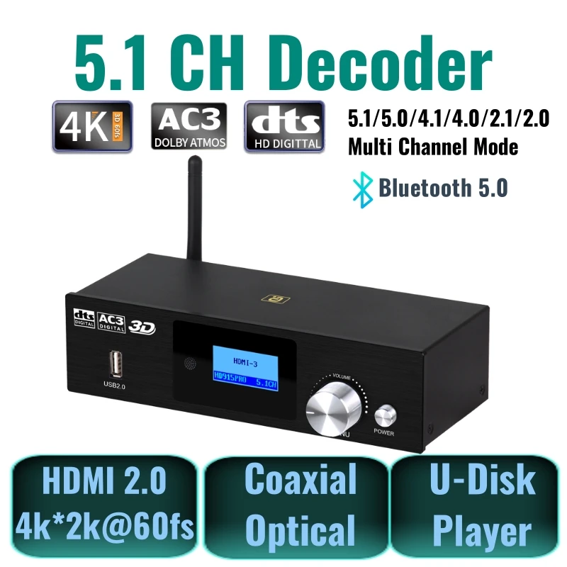 5.1CH Audio Decoder Bluetooth 5.0 Reciever DAC DTS AC3 Dolby Atmos 4K ...