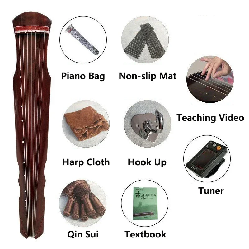 7 Strings Handmade Guqin Instrument 123cm Black Brown Fuxi Guqin ...