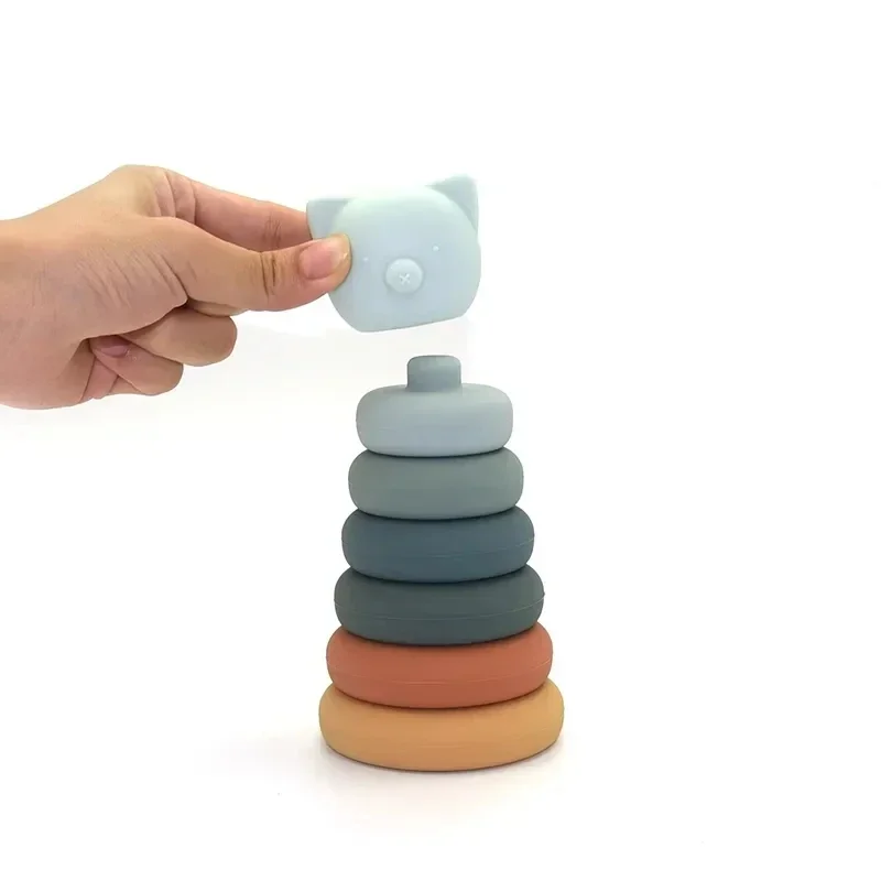 Early-Educational-Toys-Silicone-Rainbow-Stacking-Ring-Tower-Game-Blocks ...