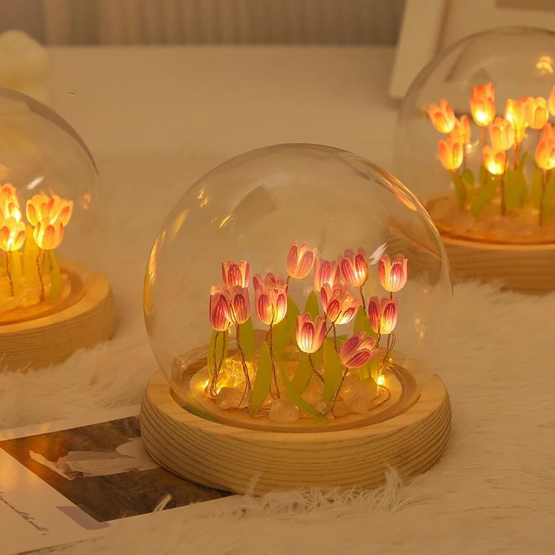DIY-Bedside-Lamp-Artificial-Tulip-Flower-Night-Light-Ornaments-Handmade ...