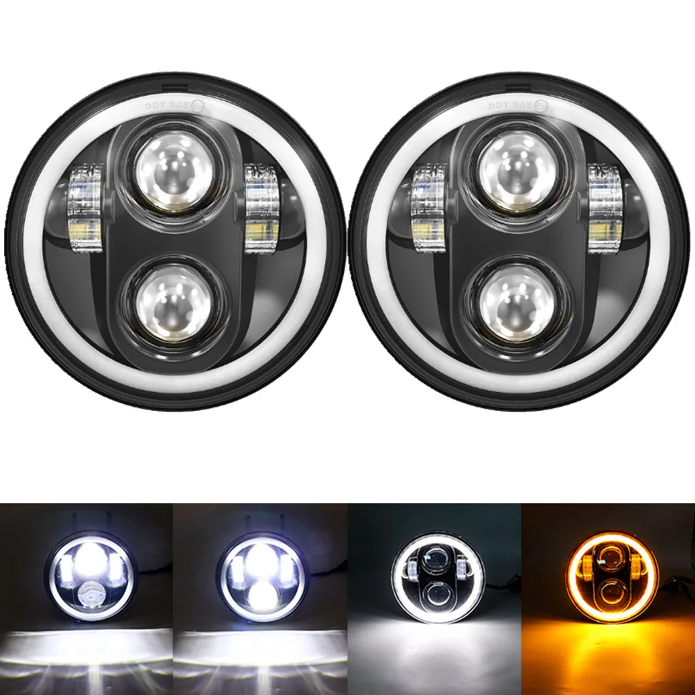 1X-Black-Chrome-5-75-HID-LED-Headlight-High-Low-Beam-5-3-4-Front ...