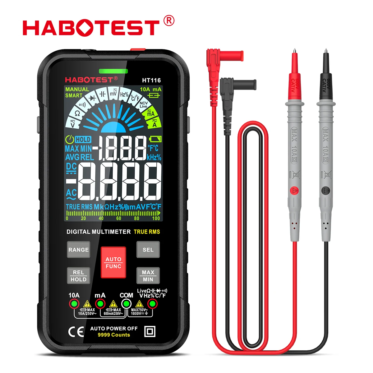 HABOTEST-HT116-Multimeter-Tester-9999-Counts-Digital-Multimeter-with-DC ...