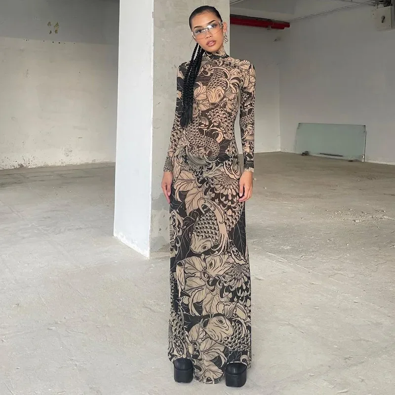 Women 2023 Autumn Winter Long Sleeve Mesh See Through Streetwear ...