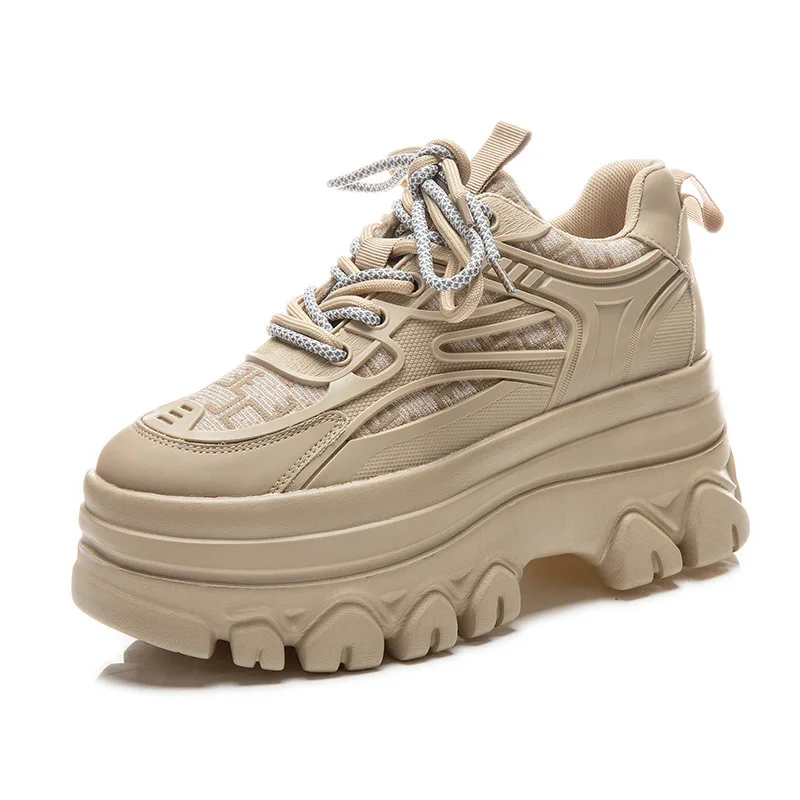 Fujin 9cm Genuine Leather Synthetic Platform Wedge Sneakers Chunky ...