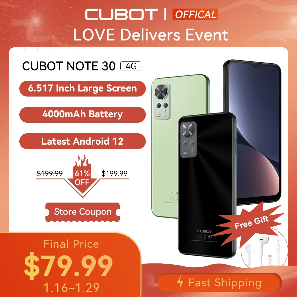 World Premiere,Cubot Note 30, Android Smartphone, Octa core, 4GB+64GB(256GB Extended), 6.517 ...