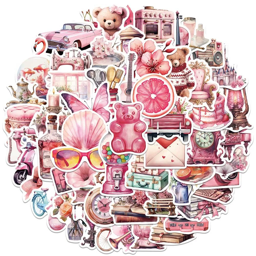 50-100Pcs-INS-Novelty-Cartoon-Cute-Retro-Pink-Series-Stickers-PVC ...