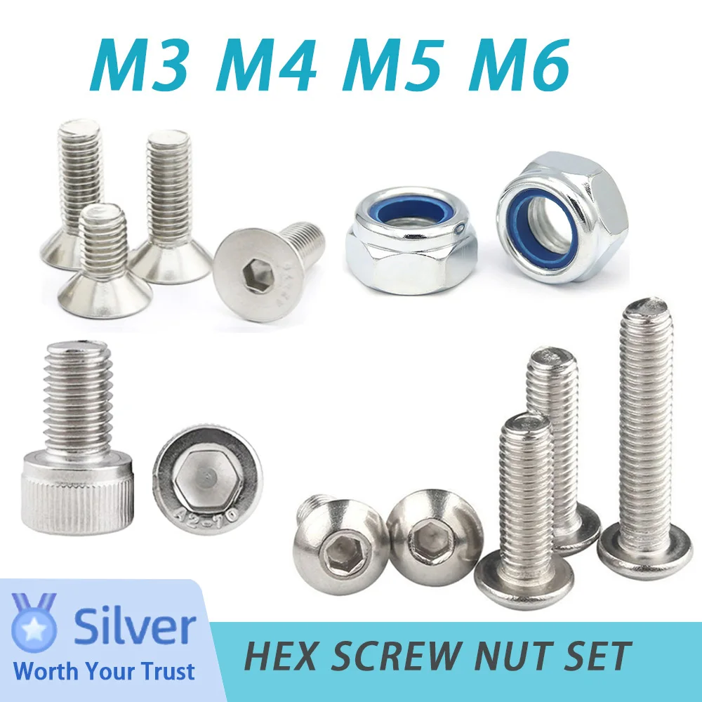 M3-M4-M5-M6-304-Stainless-Steel-Screw-and-Nylon-Lock-Nut-Set-Hex-Allen ...