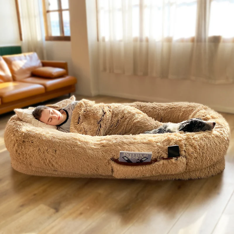 Popular-Giant-Round-Plush-dog-bed-for-human-dog-bed-Round-Long-Plush ...