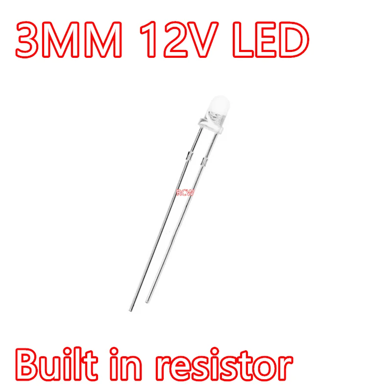 50pcs 12v Light Emitting Tube 3mm Lamp Bead 12v Led Light Emitting ...