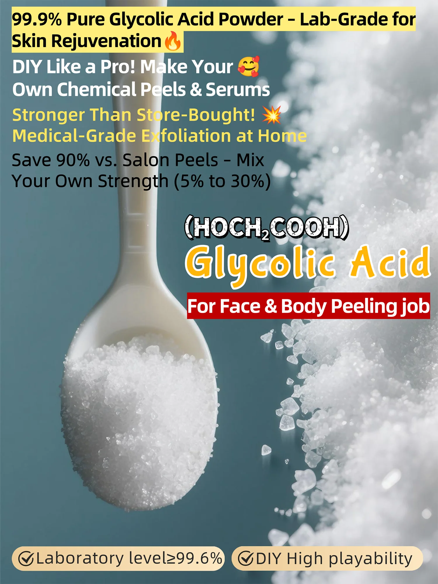 Glycolic acid powder crystal, 99.9% Purity, Cosmetic Grade, DIY ...