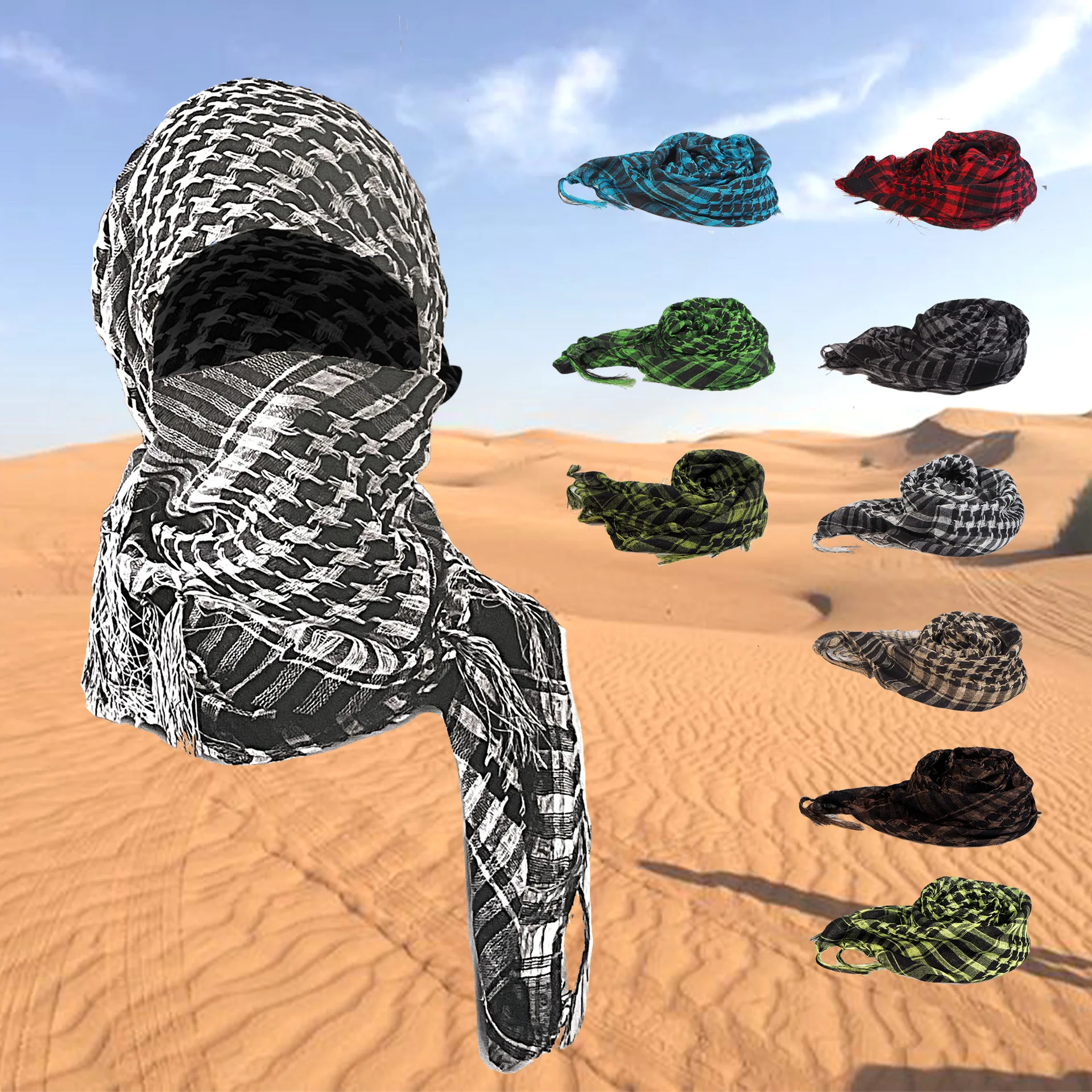 98*98cm Nylon Gingham Square Scarf, Arab Headscarf, Outdoor Military ...