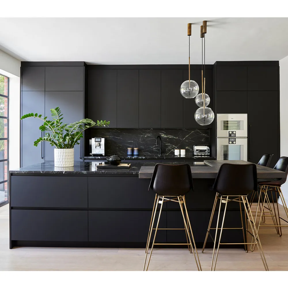 Customized Modern Full Sets Kitchen Cabinetry Black Matte Lacquer Flat ...