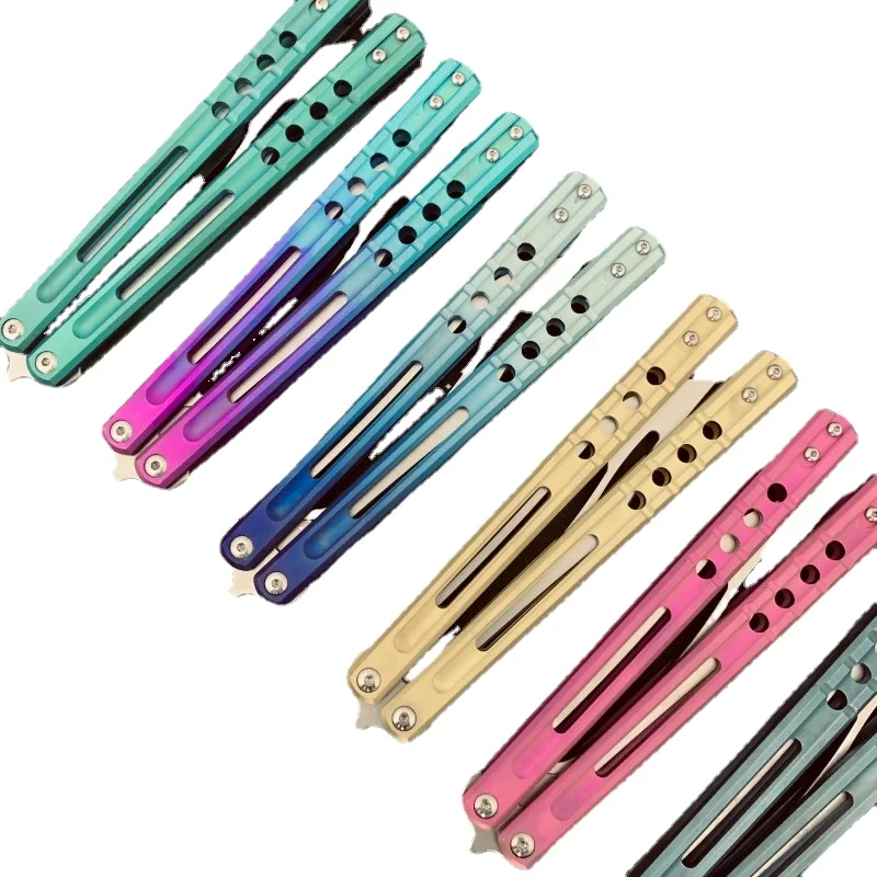JK Design Orca TheOne Clone EDC Balisong Trainer Titanium Sandwich ...