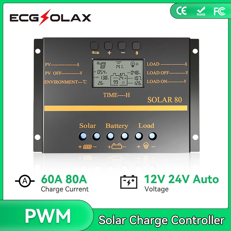 ECGSOLAX-80A-60A-Solar-Charge-Controller-12V-24V-Auto-LCD-USB-Solar-Battery-Charger-High ...