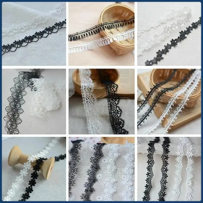 1 Yard Lace Handmade Fabric Lace Trim Patchwork Material Black White ...