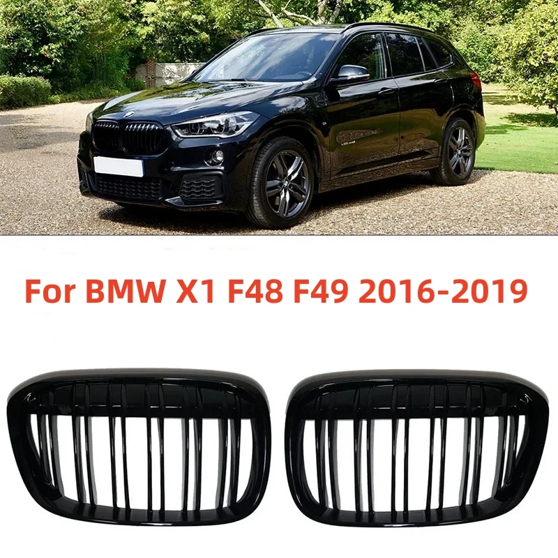 For-BMW-X1-F48-F49-2016-2019-Gloss-Matte-Black-Double-Slat-Grille ...