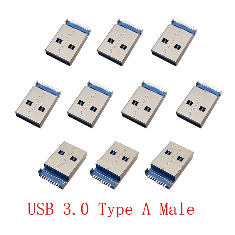 10Pcs/lot USB 3.0 Type A Male Plug 9 Pin Connector Blue Port DIY Data ...