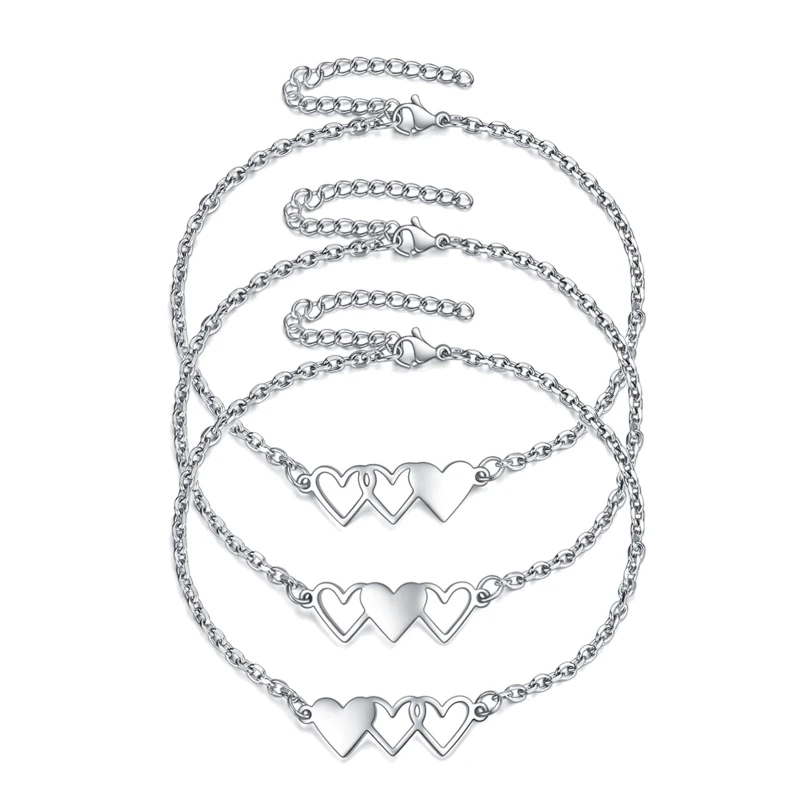 3 Sisters Bracelets Best Friends Necklace for 3 Set of 3 Heart ...