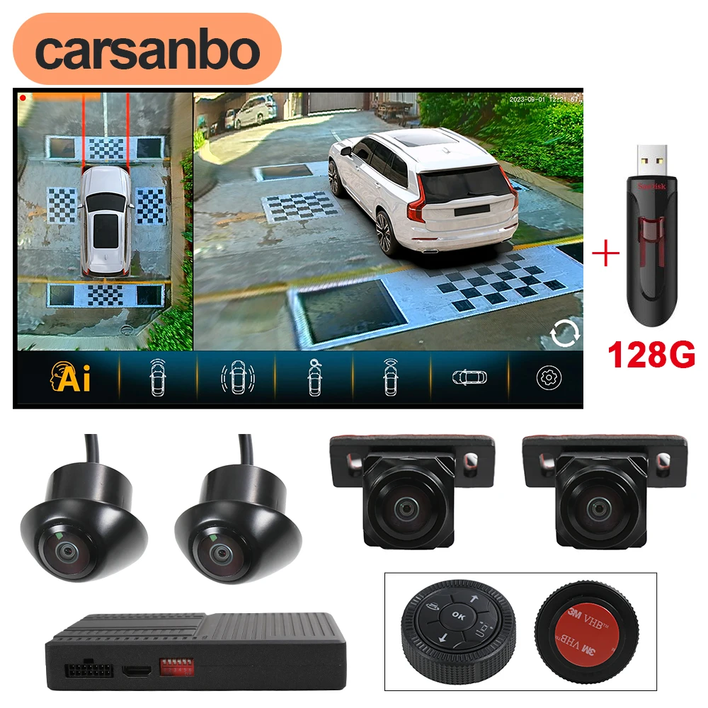 Carsanbo 128G Ai 3D 360° Car Panoramic View Camera Surround View Front ...