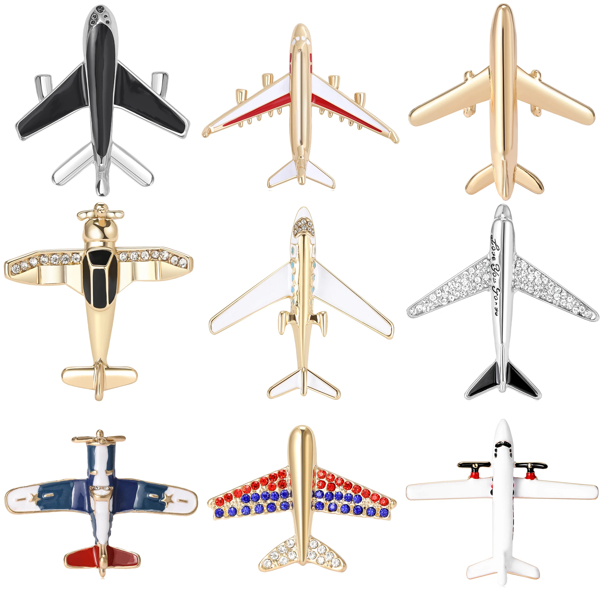 Rhinestone-Airplane-Brooches-for-Women-Unisex-Enamel-Aircraft-Pins ...