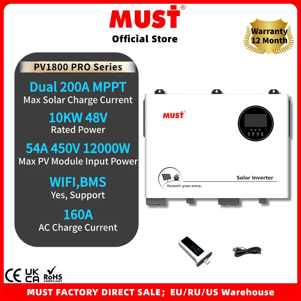 NEW MUST PV1800 PRO 10KW 450V Hybrid Off Grid Solar Inverter 12000W ...