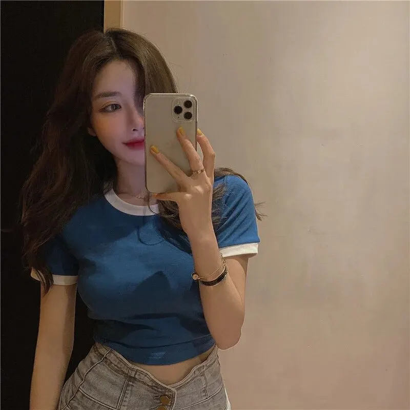 Summer-Short-Women-Fashion-Slim-Fit-Pure-Color-Short-Sleeve-T-shirt ...