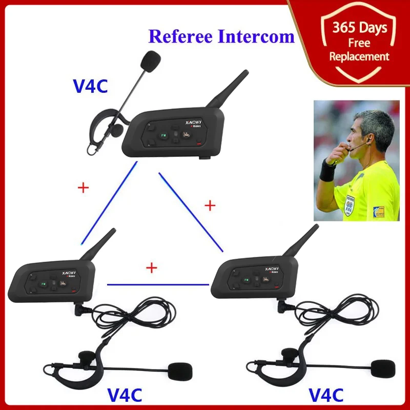 3Pcs/Set V4C 1200M Intercom Full Duplex 3-Way Football Coach Judger ...