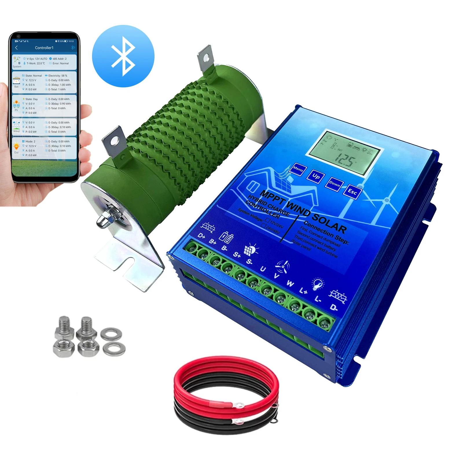 12V 24V 48V MPPT Hybrid Wind Solar Charge Controller 3000W Wind Turbine Generator Booster ...
