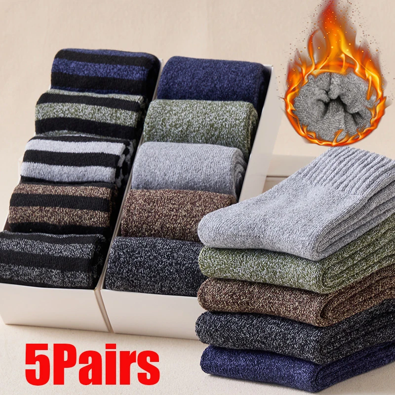10pcs=5pairs Socks Men Super Thicker Solid Sock Merino Wool Rabbit ...