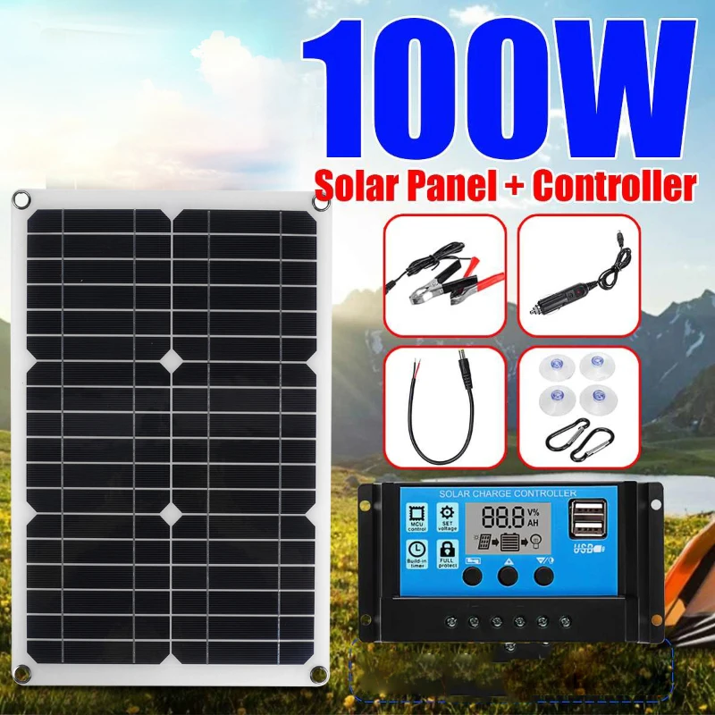 100W 12V Protable Solar Panel Kit With 60A Solar Charge Controller 2 ...