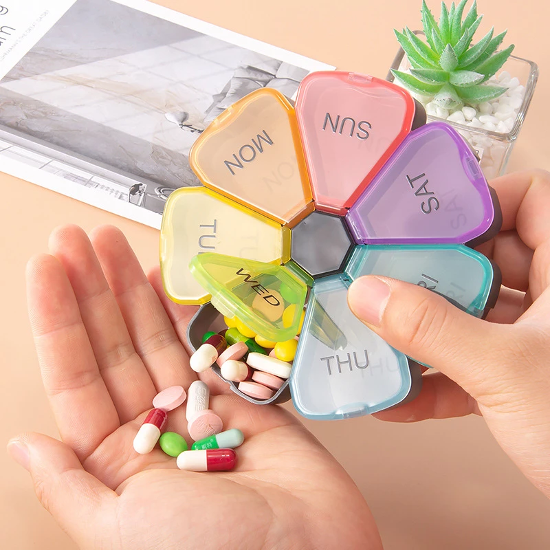 7 Days Medicine Pill Box Mini Round Portable Travel Storage Vitamin Box ...