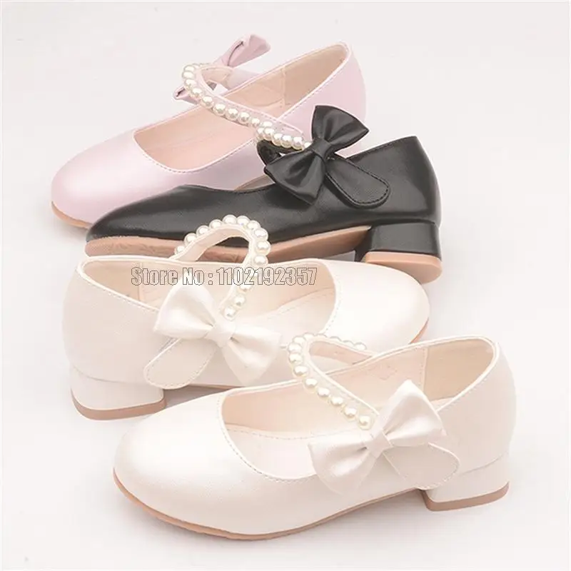 Spring-Children-Leather-White-Bow-Girls-High-Heeled-Princess-Fashion ...