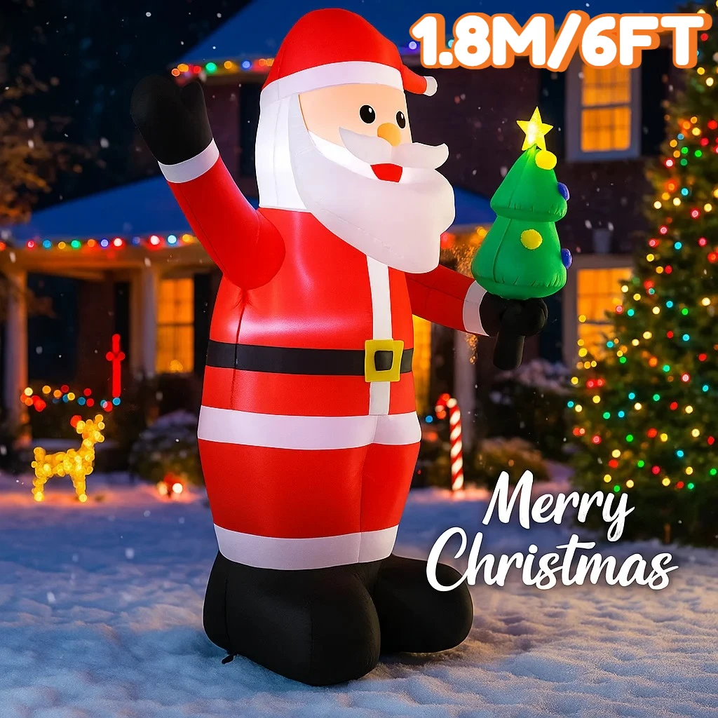 1.8M/6FT Santa Claus Holding Christmas Tree Ornament Home Inflatable ...
