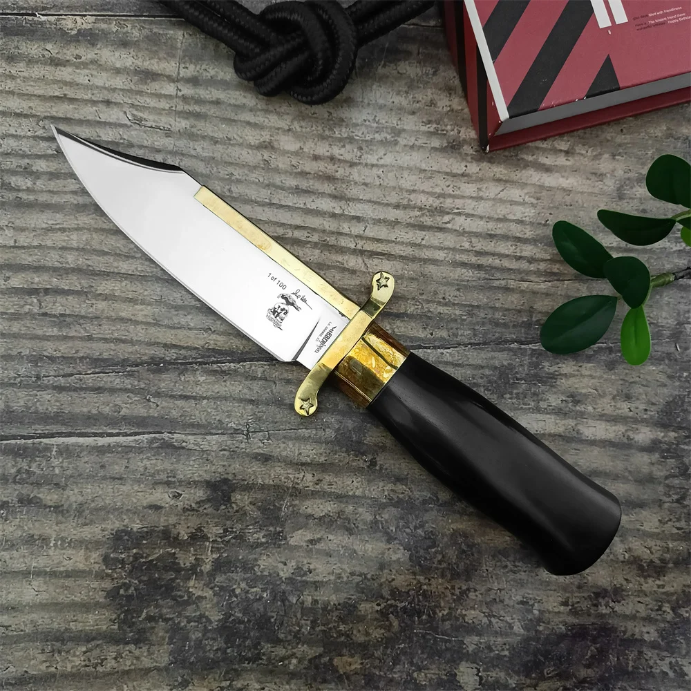Military-Portable-Fixed-Blade-Knife-D2-Blade-Ebony-Brass-Handles-Self ...