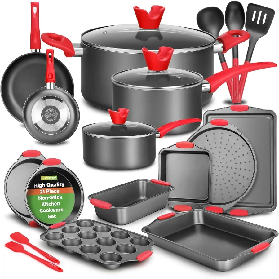21-Piece Nonstick Cookware Set - PTFE/PFOA/PFOS Free Heat Resistant ...
