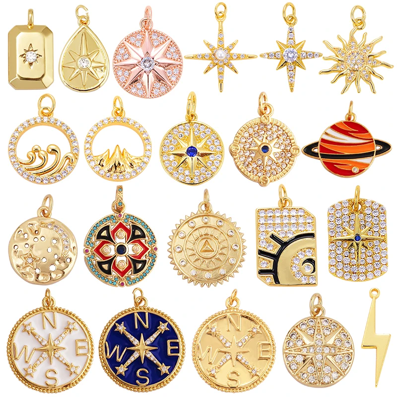 Shining-Trendy-Moon-Star-Space-Celestial-Compass-Charm-Pendant-in-Gold ...