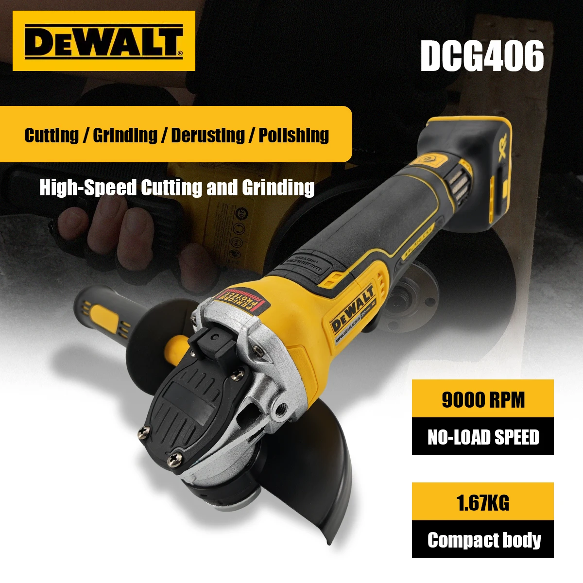 DEWALT DCG406 Brushless Angle Grinder 125mm 9000RPM Cordless 20V ...