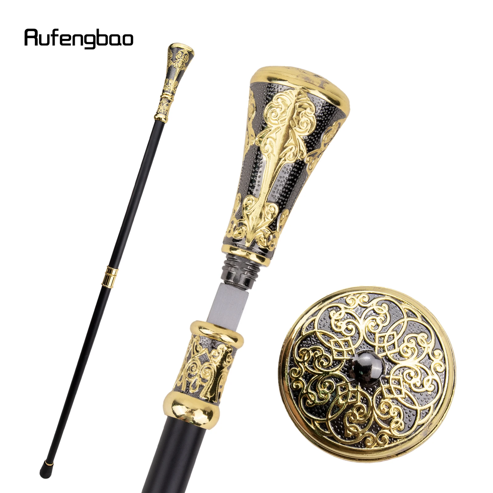 Golden-Black-Flower-Luxury-Round-Handle-Walking-Stick-with-Hidden-Plate ...
