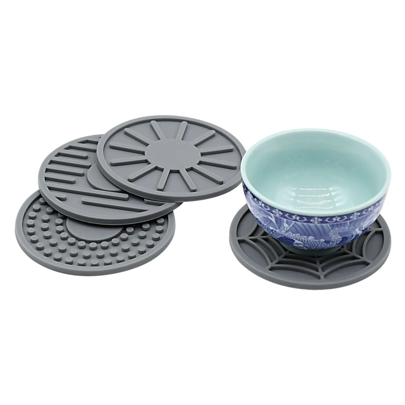 4pcs-set-Silicone-Mat-Cup-Round-Heat-Insulation-Soft-Rubber-Tea-Coaster ...