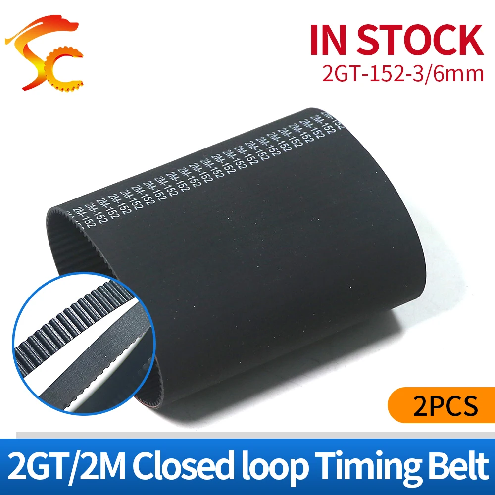 2pcs-GT2-2M-152-belt-closed-loop-rubber-2GT-2M-152-timing-belt-Teeth-76 ...