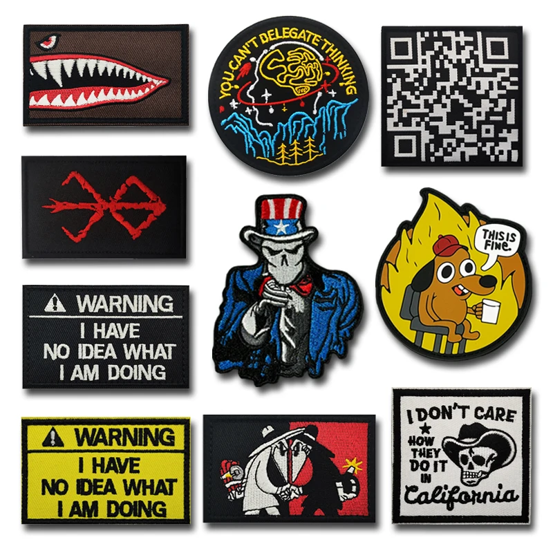 Warning Shark Cowboy Skull embroidery patch PVC Hook Loop armband ...
