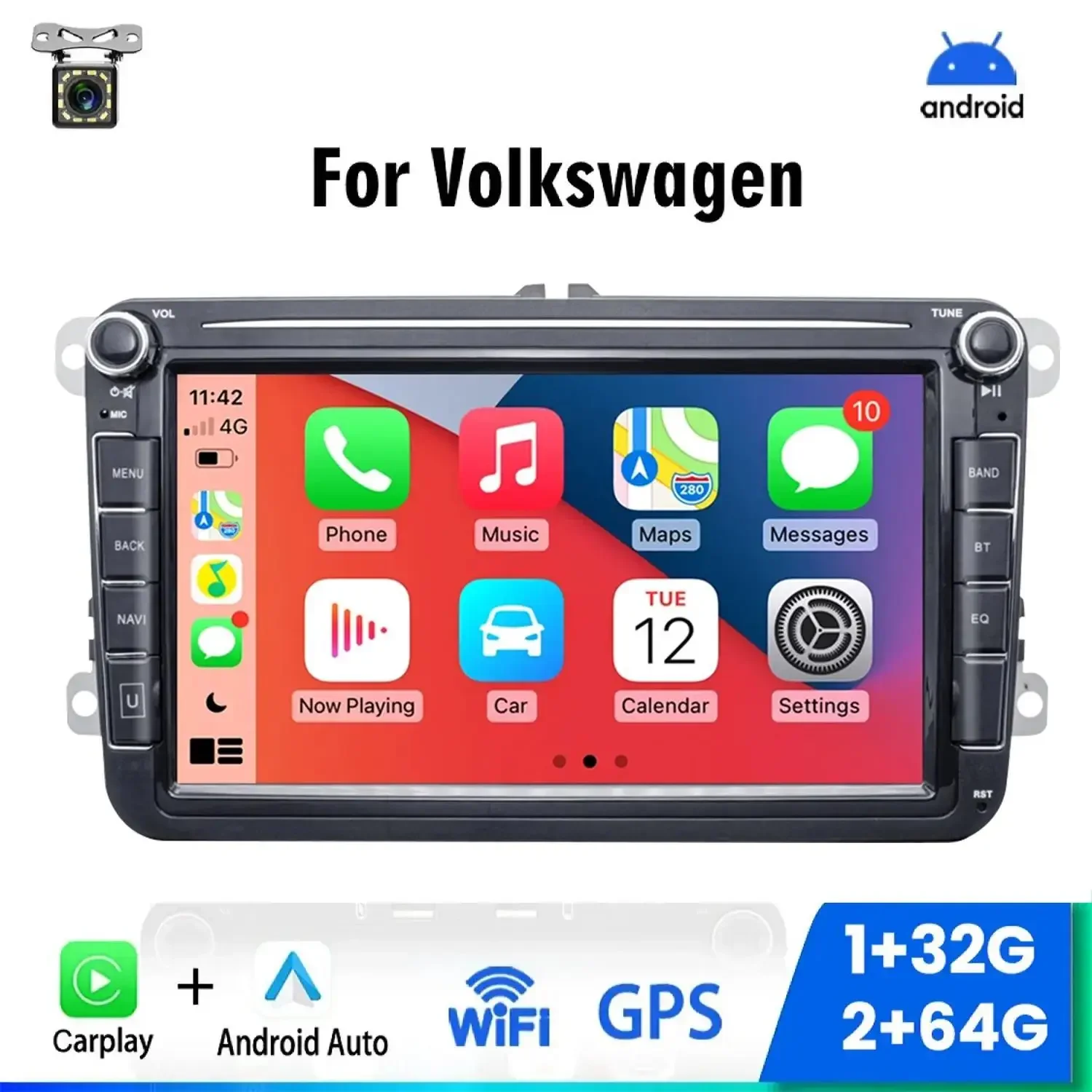 8" 2 Din Multimedia Player for Volkswagen Golf 5 Transporter VW Passat ...