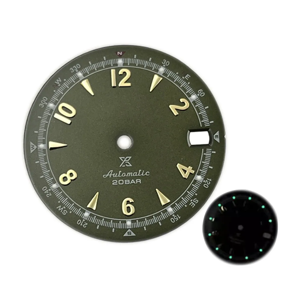 28-5mm-Retro-Watch-Dial-Green-Luminous-for-NH35-Metal-Watch-Face-White ...